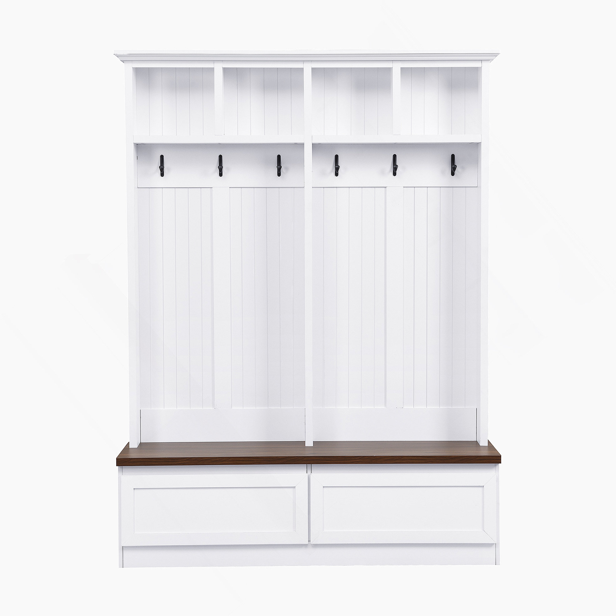 Red Barrel Studio® [Assembly Video] Farmhouse 4-in-1 Hall Tree with Wood Grain Bench, Mudroom ...